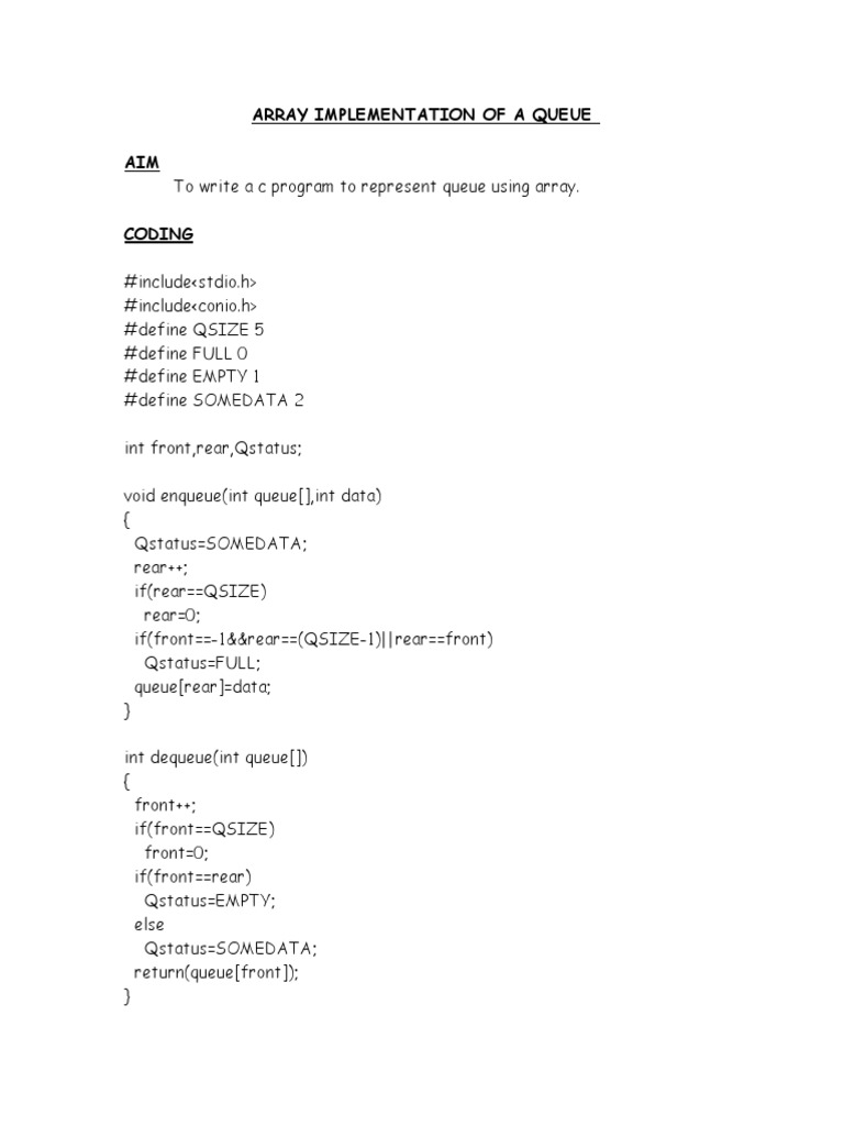 Array Implementation of A Queue AIM | PDF | Queue (Abstract Data Type ...