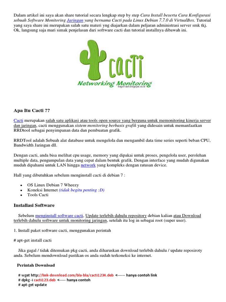 Tutorial Cara Install Dan Konfigurasi Cacti Di Linux Debian 7 VirtualBox - BegalTech | PDF