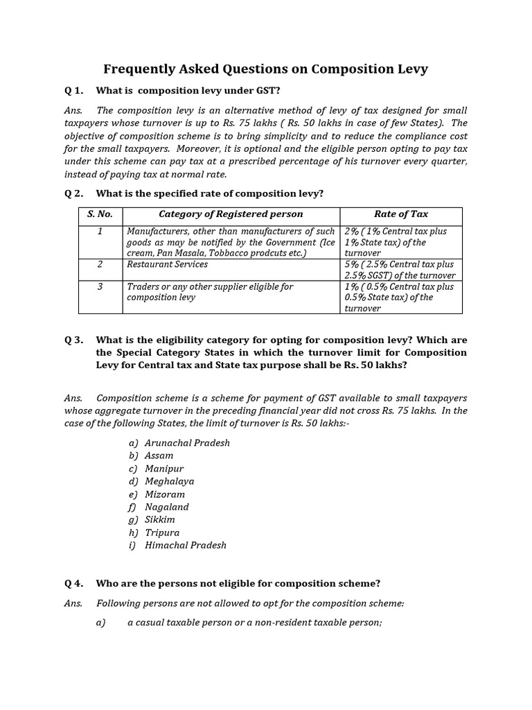 Composition Levy FAQs Under GST | PDF | Value Added Tax | Taxes