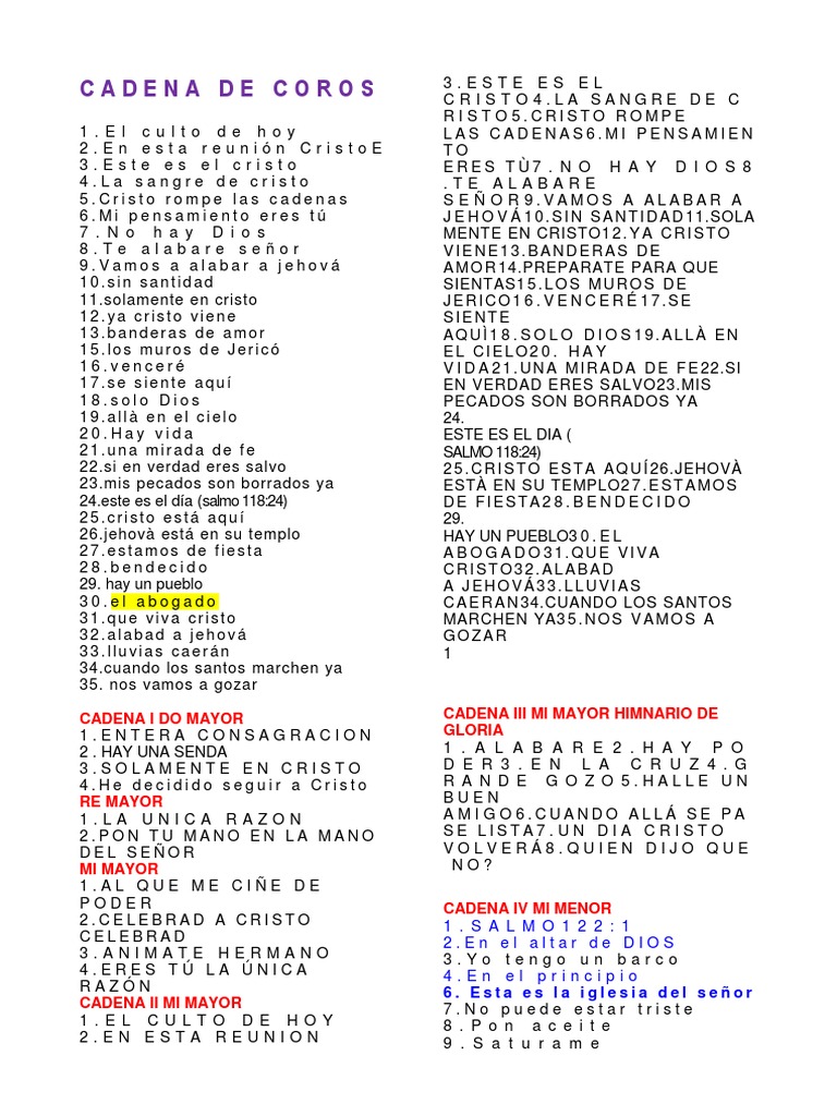 Cadena de Coros | PDF | Cristo (título) | Fe
