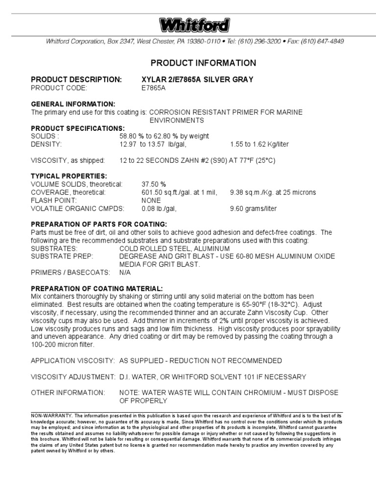 Marine Coating: Xylar Silver Gray | PDF | Coating | Viscosity