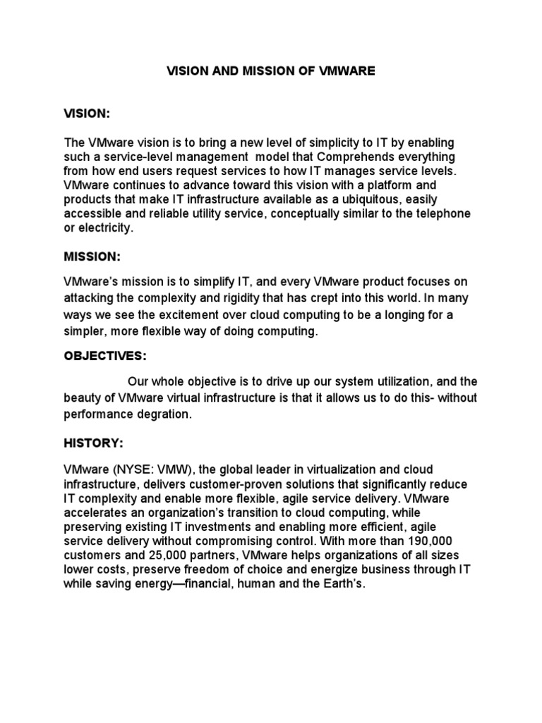 Vision and Mission of Vmware | PDF | V Mware | Proprietary Software