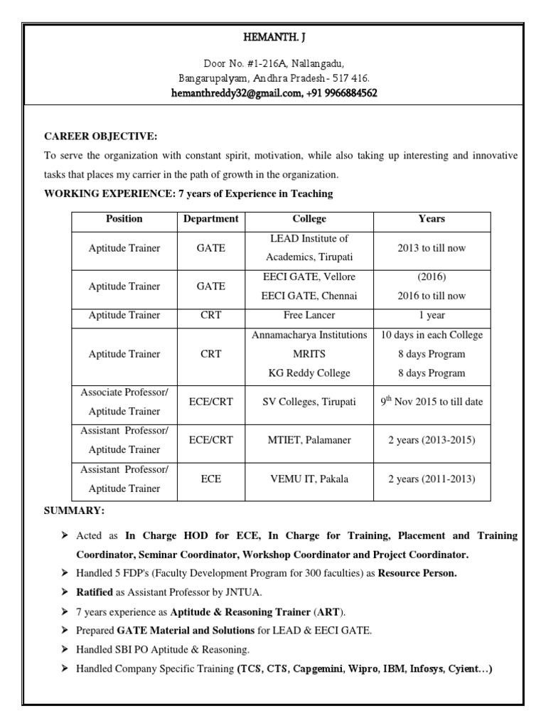 Hemanth GATE Resume | PDF | Science And Technology | Behavior Modification