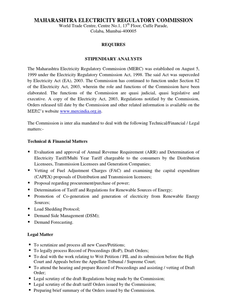 Maharashtra Electricity Regulatory Commission: Requires | PDF ...