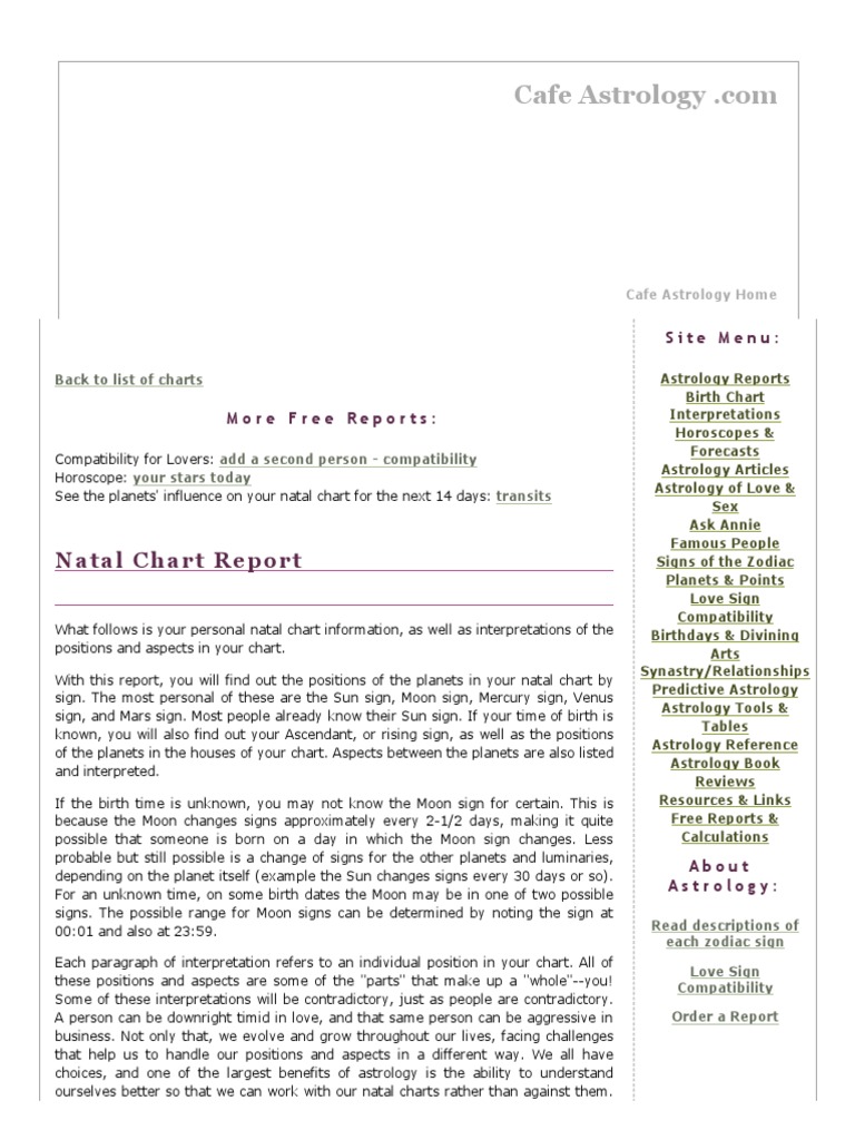 Natal Chart Report | PDF | Planets In Astrology | Astrological Sign
