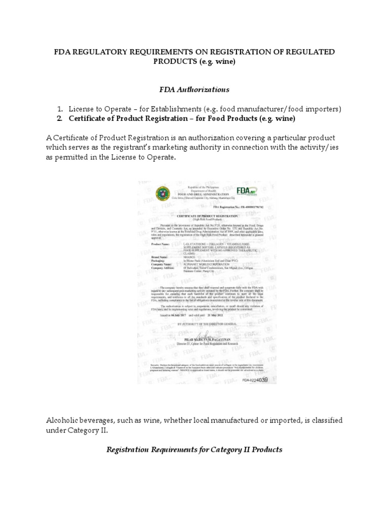 FDA Registration Requirements for Wine | PDF | Wine | Ethanol