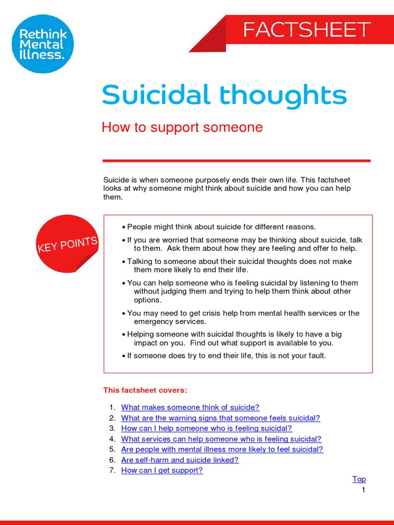 Suicidal Thoughts How To Support Someone Factsheet 1 | PDF | Emergency ...