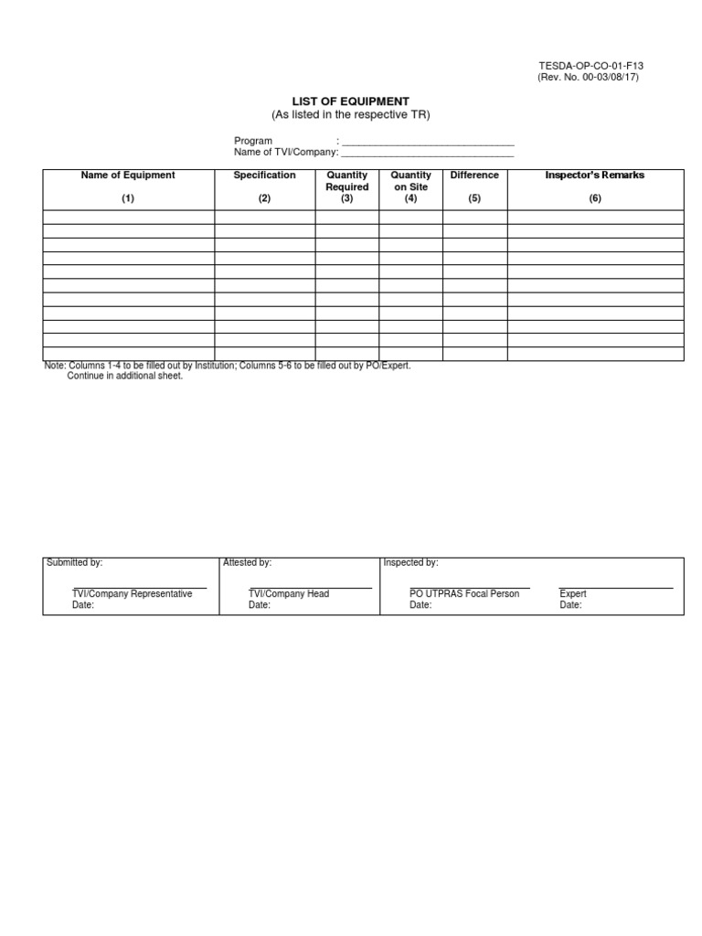 Tesda Op Co 01 F13 | PDF