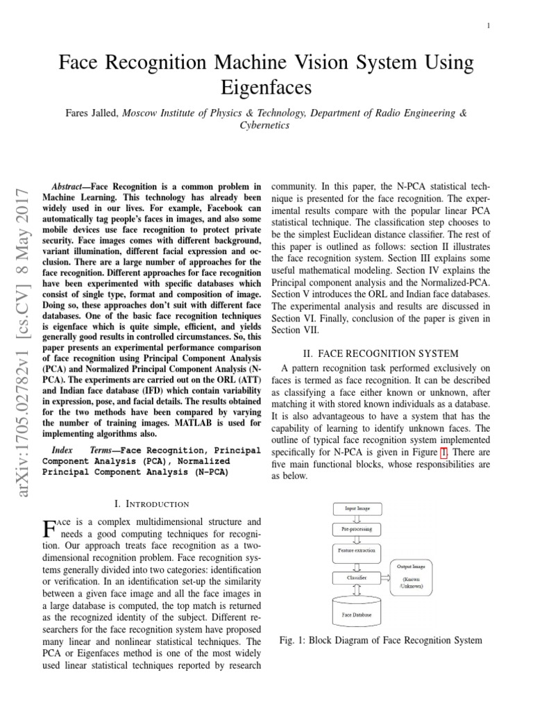 Face Recognition Machine Vision System Using Eigenfaces | PDF | Eigenvalues And Eigenvectors ...