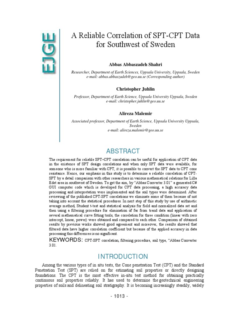 Corelation of SPT and CPT PDF | PDF | Silt | Geotechnical Engineering