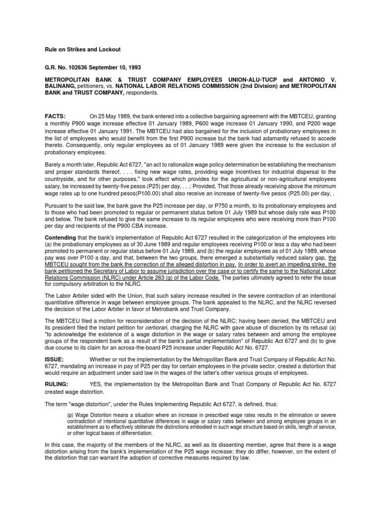 Wage Distortion in Metrobank Case | PDF | Wage | Employment