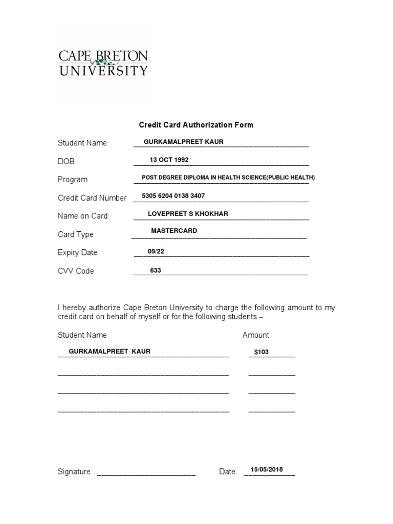 CBU Credit Card Authorization Form-BLANK PDF | PDF