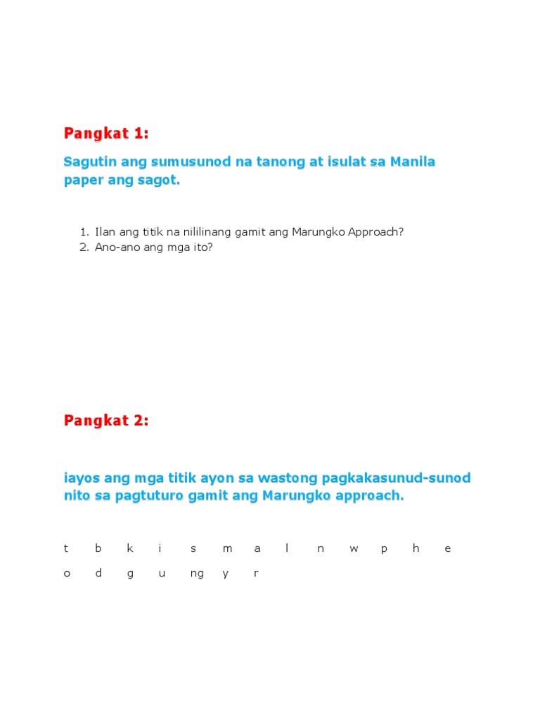 Activity Sheet For Marungko Approach | PDF