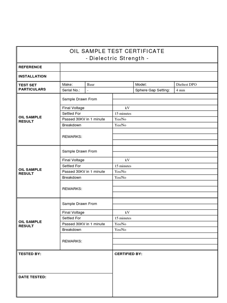 Oil Test Dielectric - A4 | PDF