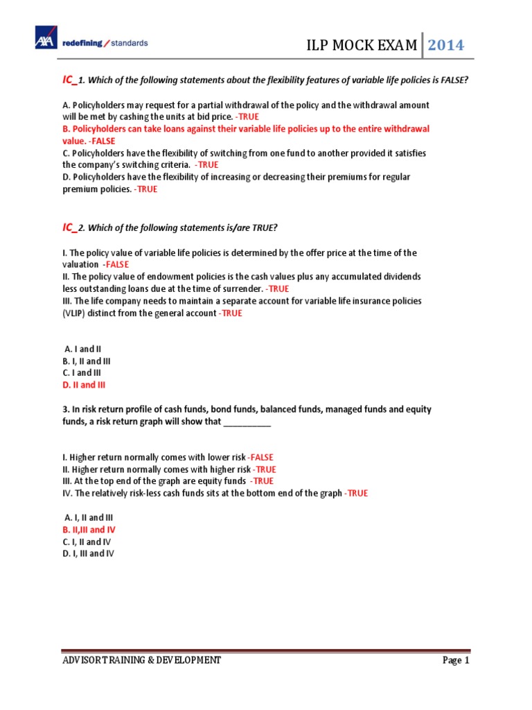 2014 Ilp Mock Exam | PDF | Life Insurance | Investing