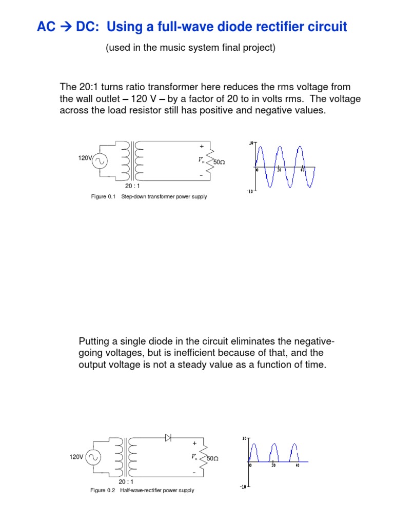 AC DC: Using A Full-Wave Diode Rectifier Circuit: (Used in The Music System Final Project) | PDF ...