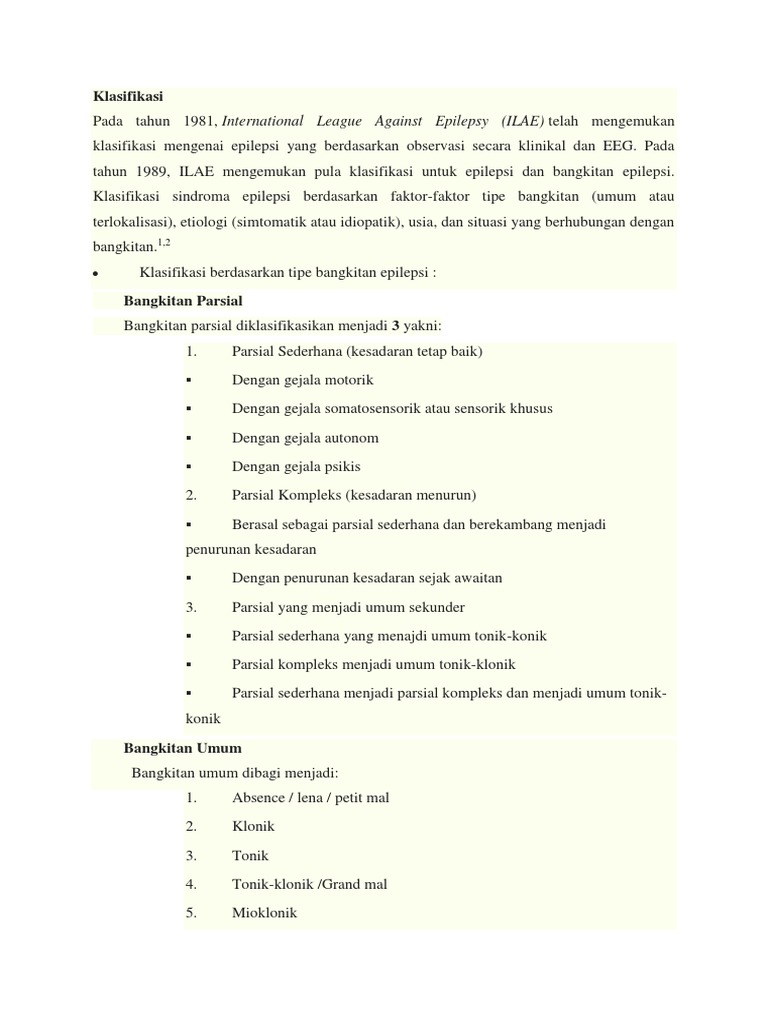 Klasifikasi Kejang Epilepsi ILAE 1989 | PDF | Kesehatan Holistik
