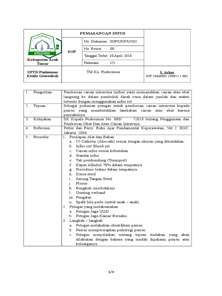 SOP Pemasangan Infus | PDF