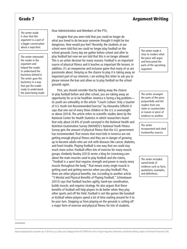 Grade 7 Argument Writing: (Continues) | PDF | Physical Fitness