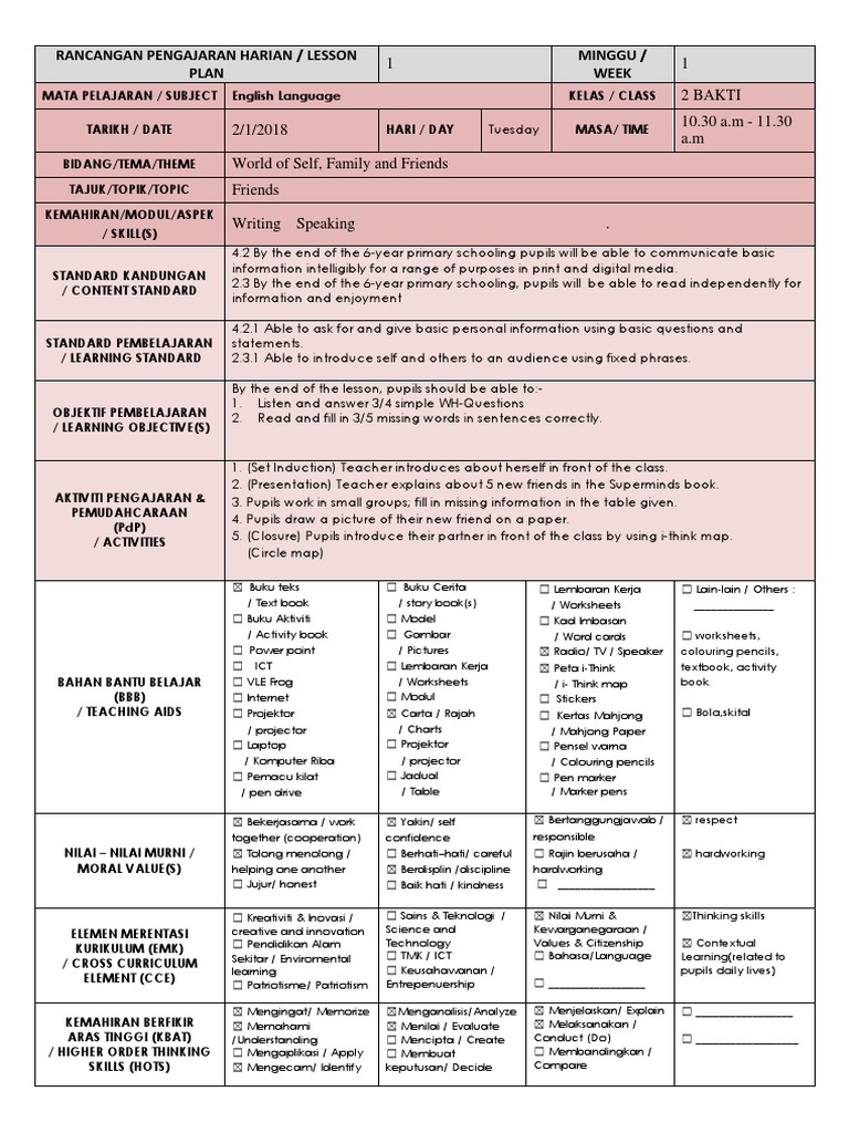 Format RPH English Year 2 | PDF | Question | Semiotics
