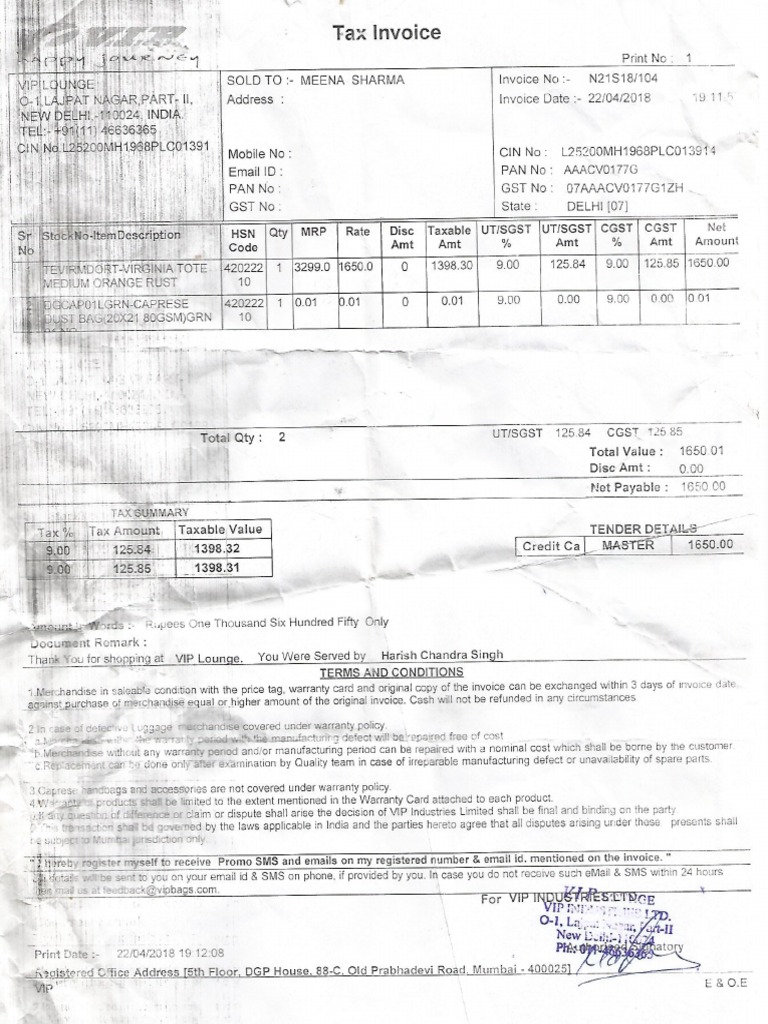 Bag Invoice PDF | PDF