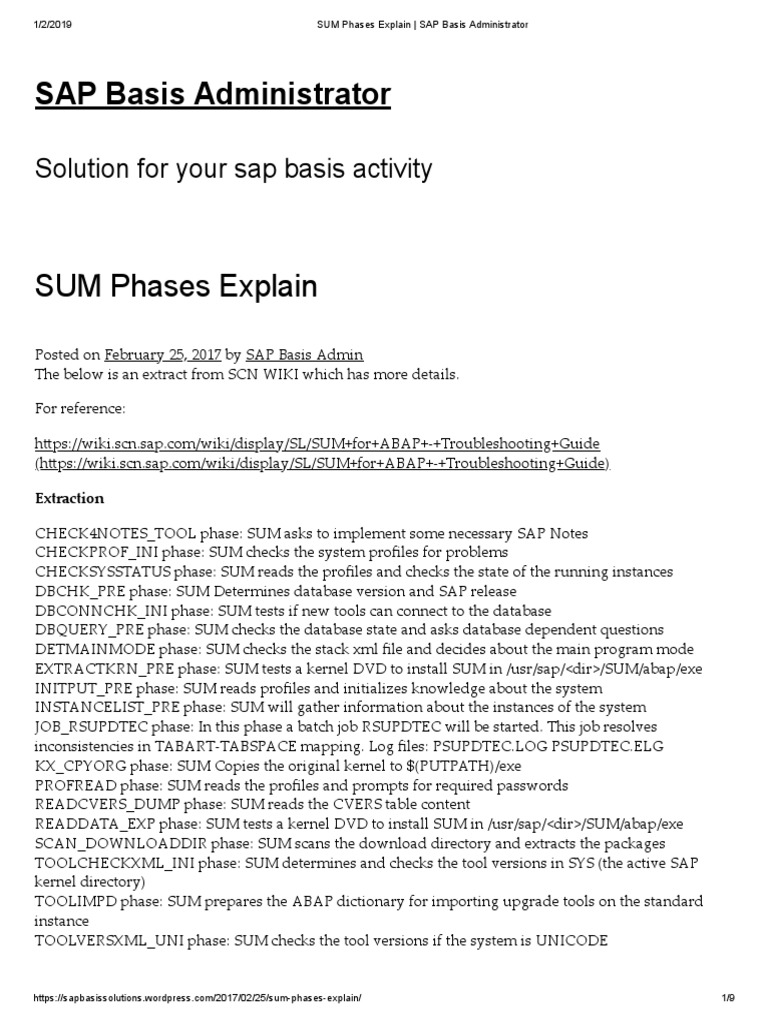SUM Phases Explain - SAP Basis Administrator | PDF | Databases ...