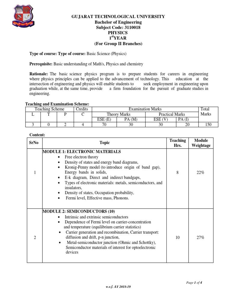 GTU Physics for Engineering Fundamentals | PDF | Semiconductors ...