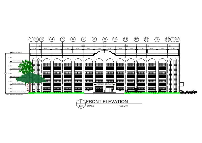 Architectural Elevation Drawing of a Multi-Level Academic Building ...