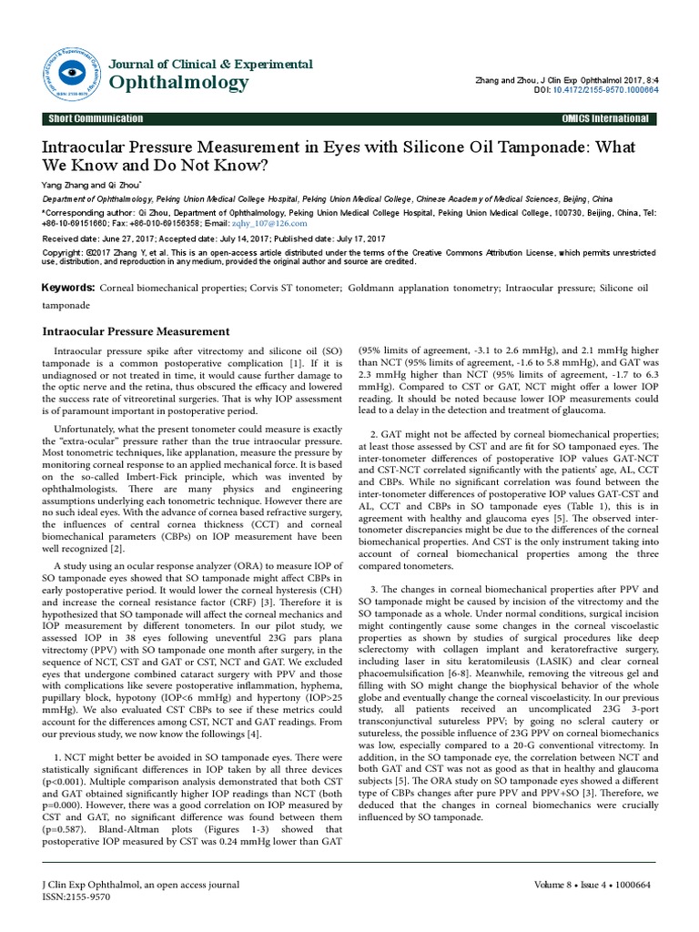 Intraocular Pressure Measurement in Eyes With Silicone Oil Tamponade ...