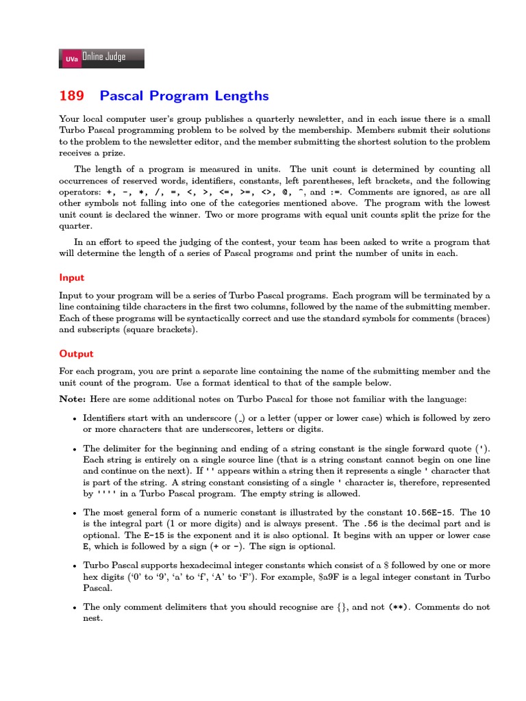 Pascal Program Lengths: Input | PDF | Bracket | Notation