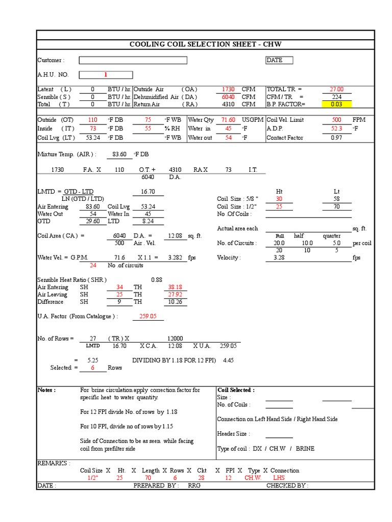 coil selection | Electromechanical Engineering | Building Engineering