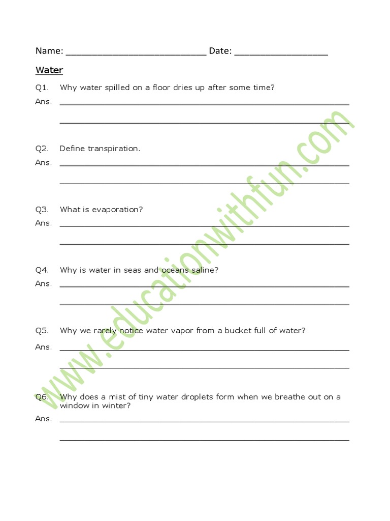 Name: - Date: - : Water | PDF | Science & Mathematics