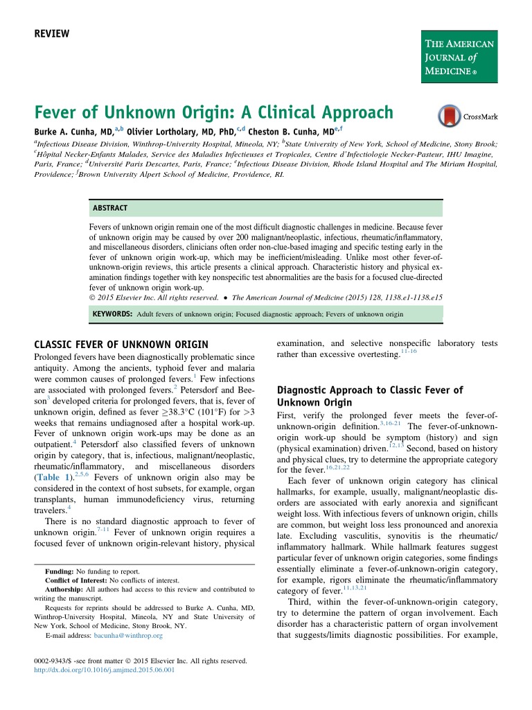 Fever of Unknown Origin: A Clinical Approach: Review | PDF | Systemic ...