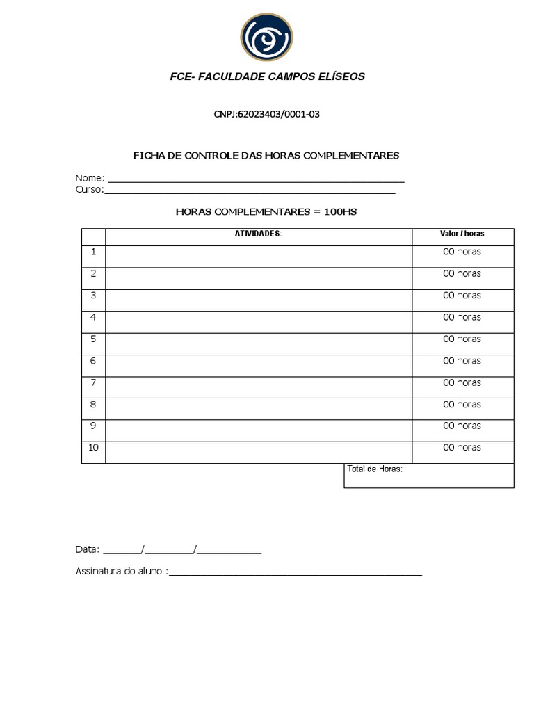 Ficha Horas Complementares | PDF