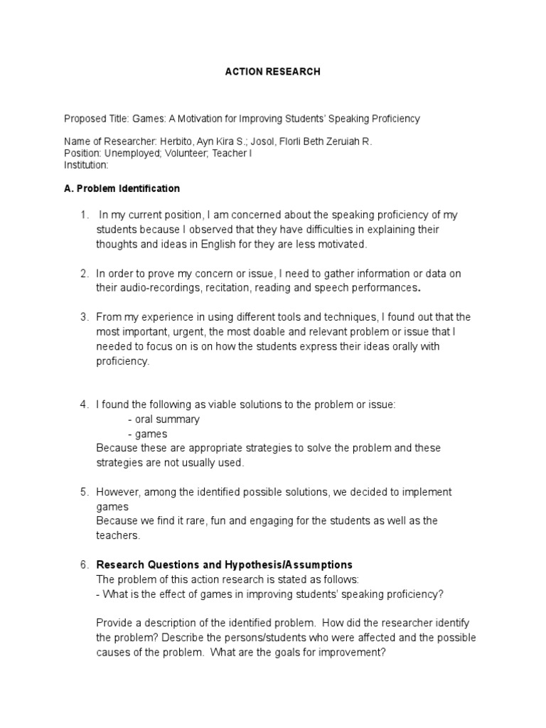 ACTION RESEARCH Guide and Action Plan | PDF | Action Research | Reading ...