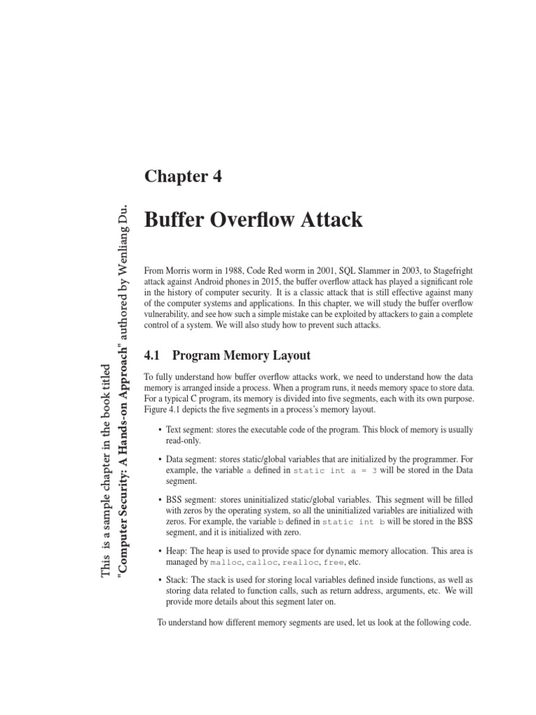 1 BufferOverflowBook | PDF | Subroutine | Pointer (Computer Programming)