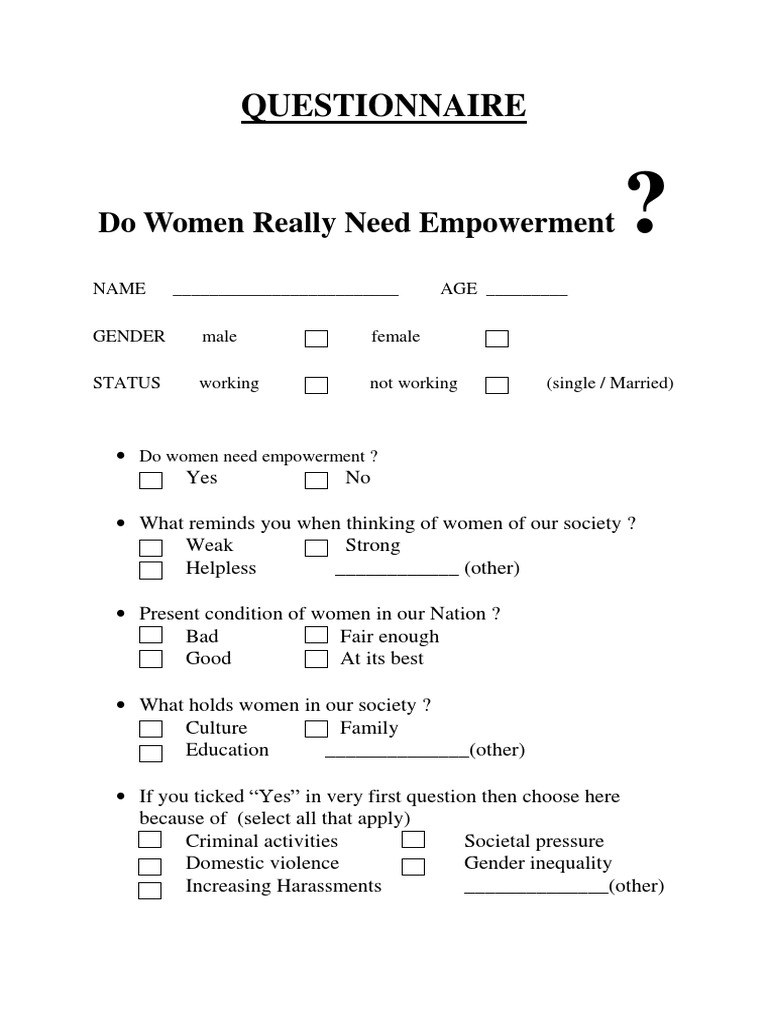 Women's Empowerment Survey Questionnaire | PDF