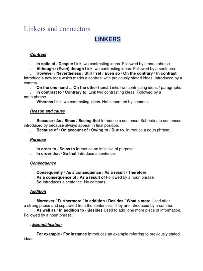 Therefore, the document provides an overview of linkers and connectors ...