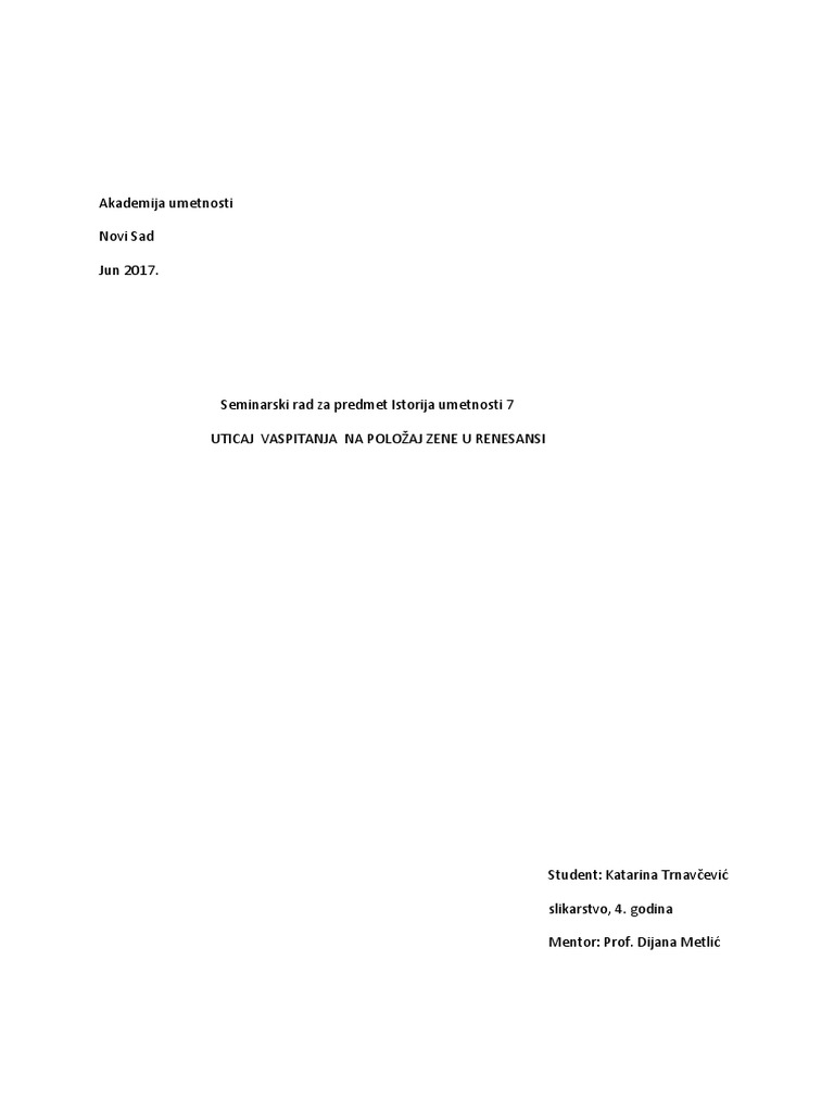 Položaj Žene U Renesansi | PDF