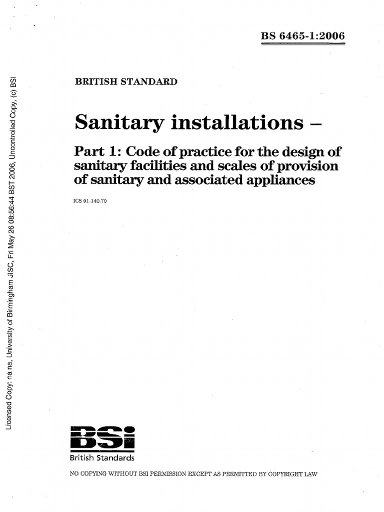 Sanitary BS 6465 PDF | PDF