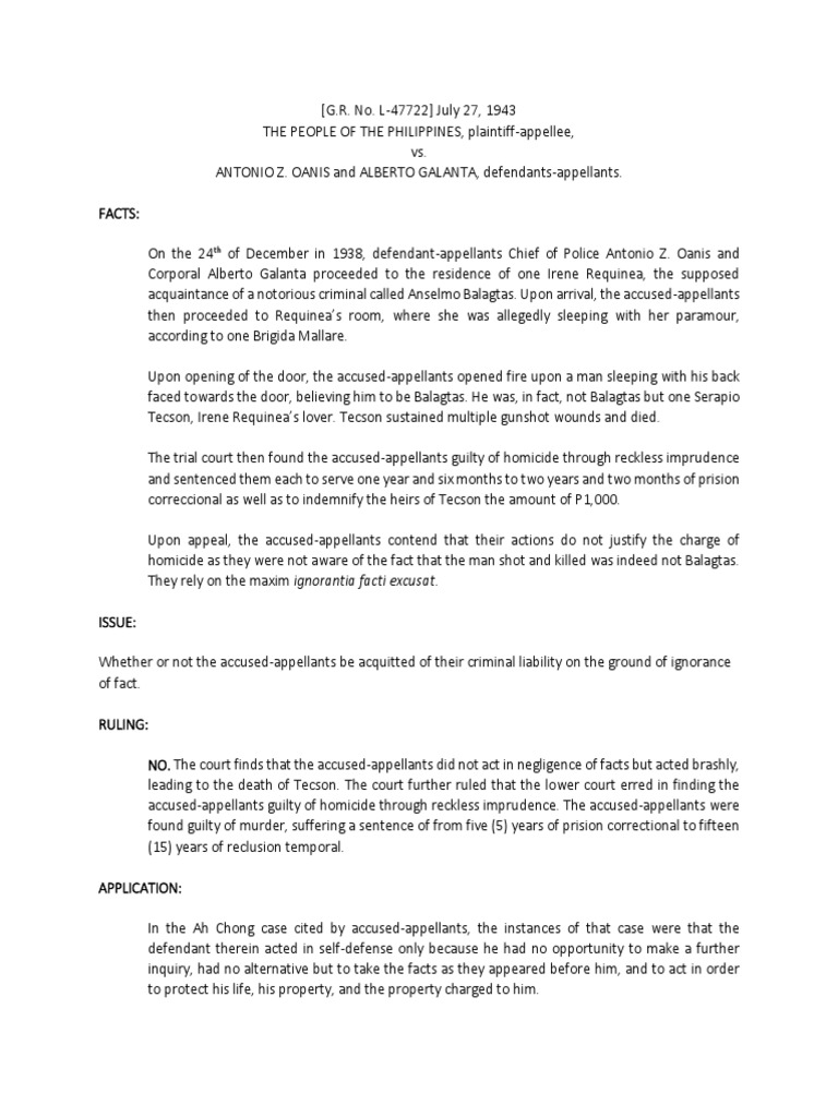 People vs. Oanis Case Digest | PDF | Arrest | Misconduct