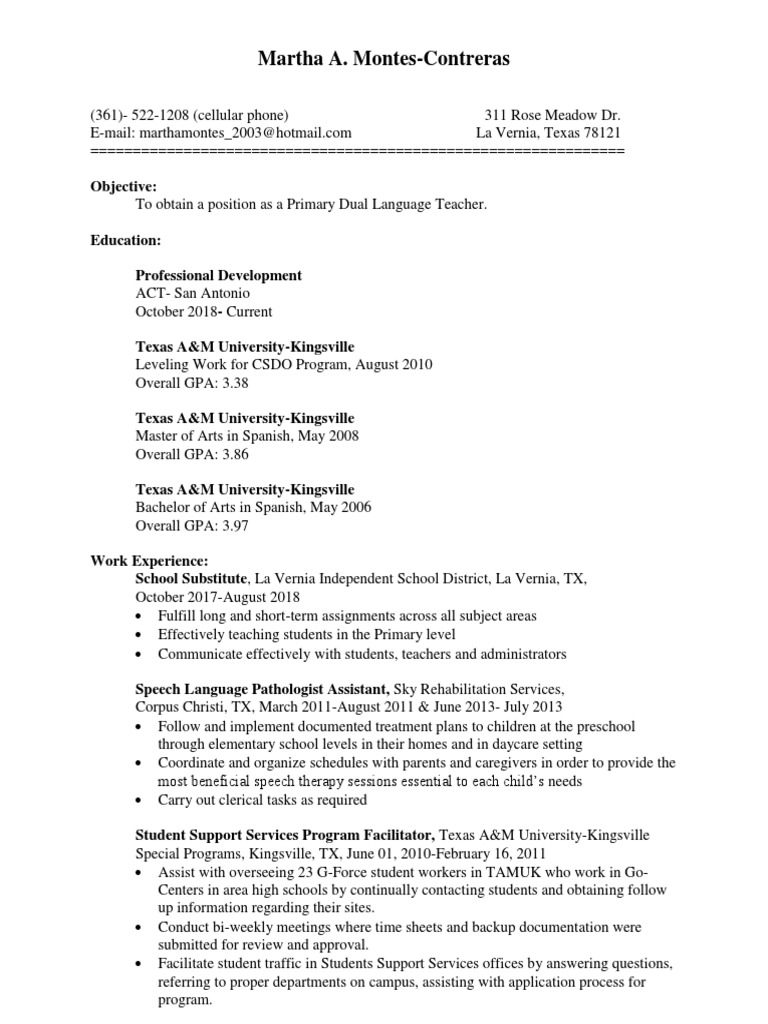 Martha Montes-Contreras Resume Act | PDF | School Counselor | Teachers