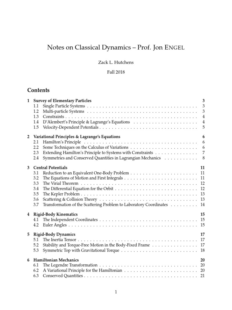 Notes On Classical Dynamics | PDF | Lagrangian Mechanics | Momentum
