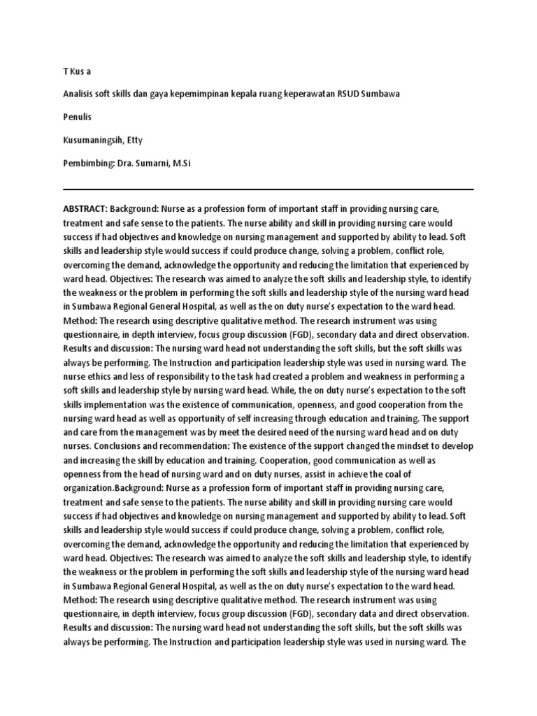 ABSTRACT: Background: Nurse As A Profession Form of Important Staff in ...