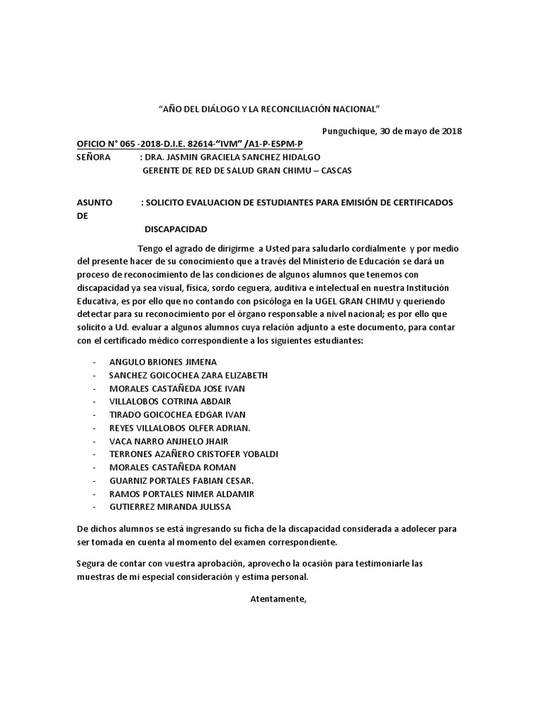 Oficio de Atencion A Niños Con Nee | PDF