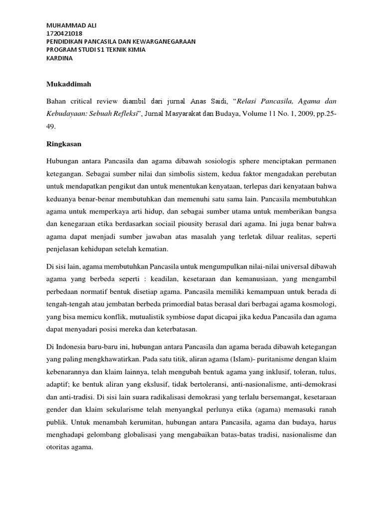 Critical Review Jurnal Anas Saidi. | PDF