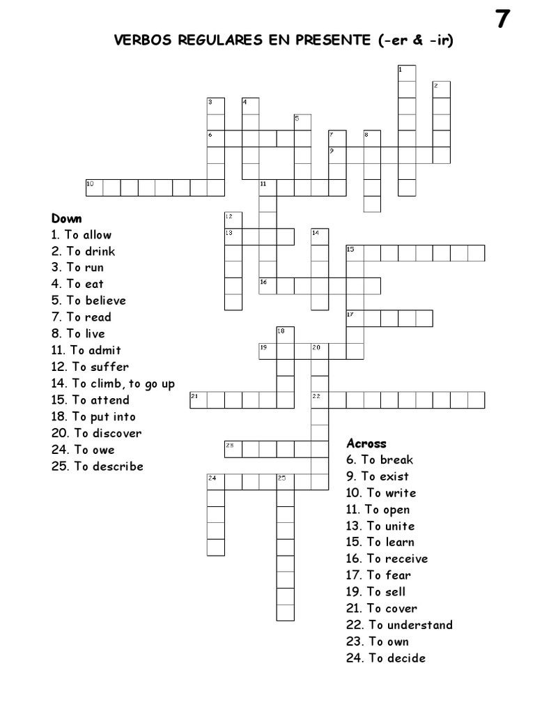 Crucigrama Verbos Regulares Er Ir Actividades y Juegos 46810 | PDF