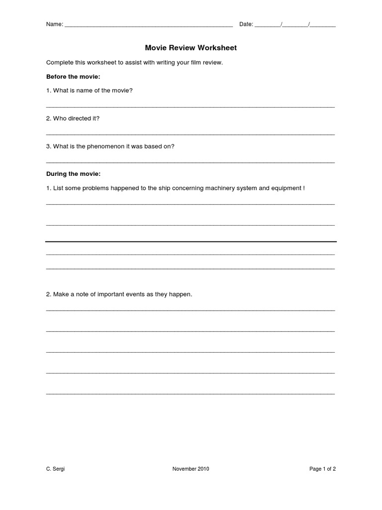 Movie Review Worksheet | PDF | Leisure