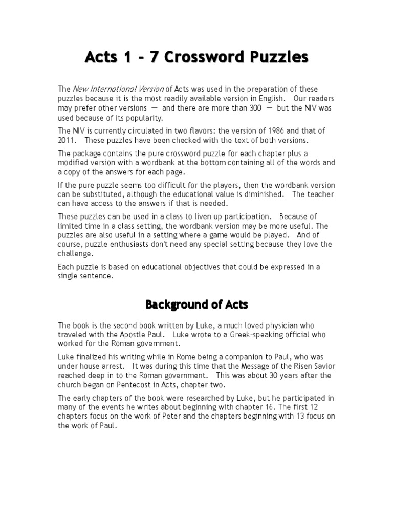 Acts Puzzles 1-7 Niv | PDF | Acts Of The Apostles | Jacob