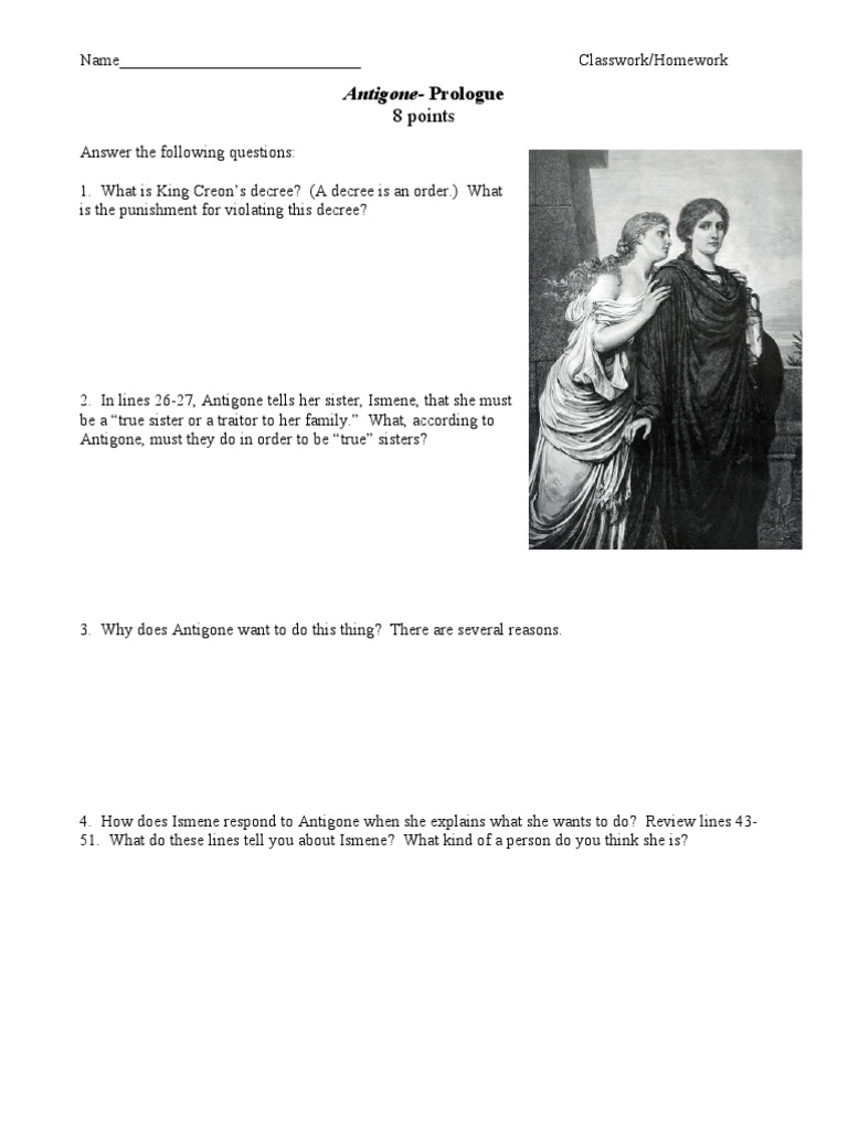 Antigone Prologue Analysis Worksheet | PDF
